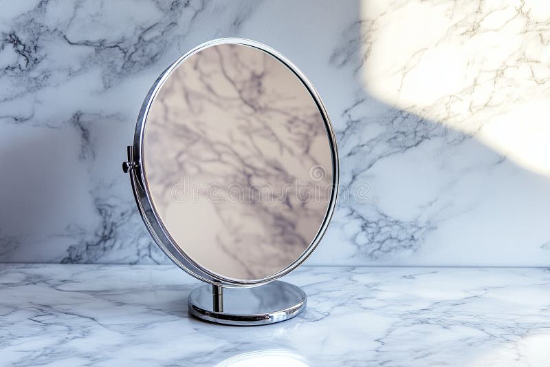 A Minimalist Mirror Placed on a Marble Counter with Soft Reflections ...