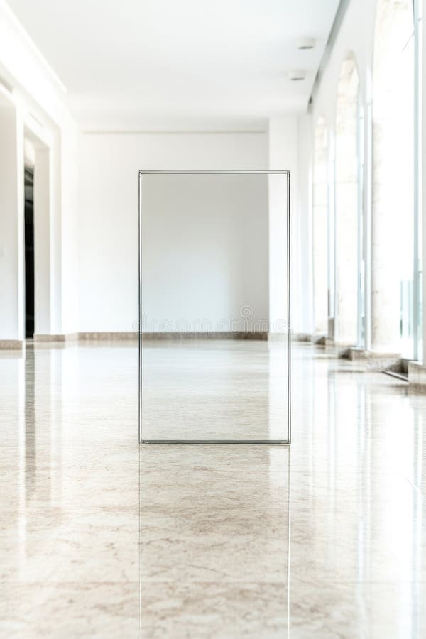 Minimalist Mirror Reflection in Bright Modern Hallway with Marble Floor ...