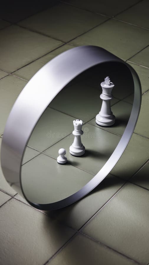 Minimalist Mirror Reflection of Chess Pieces on Tiled Surface Stock ...