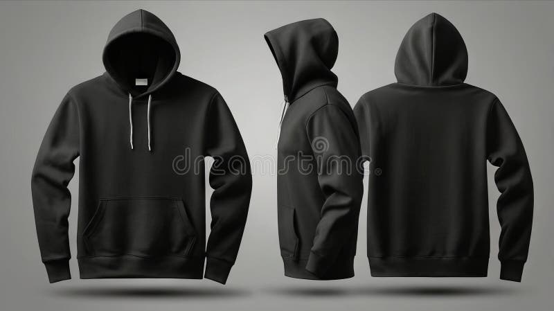 Mock Up Plain Black Hoodie, Seen from the Front and Back Generative AI ...