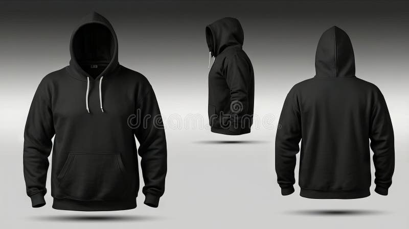 Mock Up Plain Black Hoodie, Seen from the Front and Back Generative AI ...