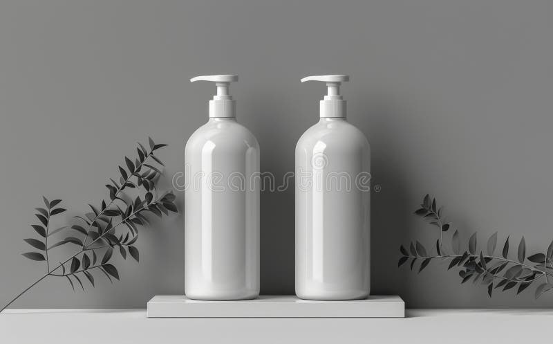 Minimalist Mock-Up of White Pump Bottles for Shampoo and Liquid Soap ...