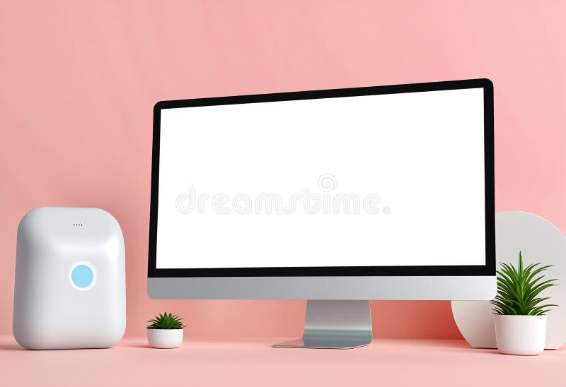 Minimalist Mockup of Computer Display on Desk in Home Office. PC ...