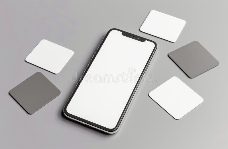 Minimalist IPhone Mockup with Blank White Screen and Four App Icons on ...