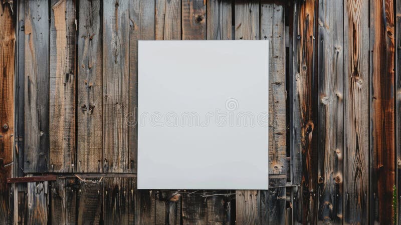 White Square Sign on Wooden Wall Layout for Designer AI Generated Stock ...