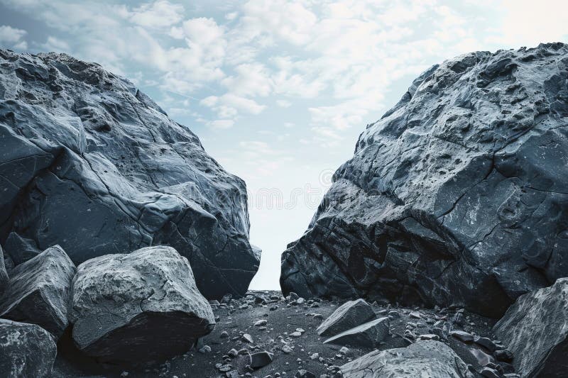 A Minimalist Mockup with a Stone Field and Rock Shape Background for a ...