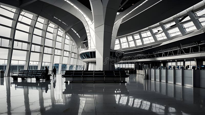 A Minimalist Modern Airport Terminal with Sleek Architecture Stock ...