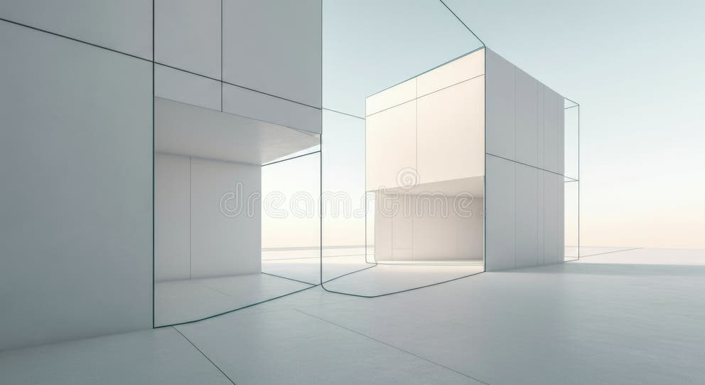 Minimalist Modern Architecture with Geometric Glass Structures Under ...