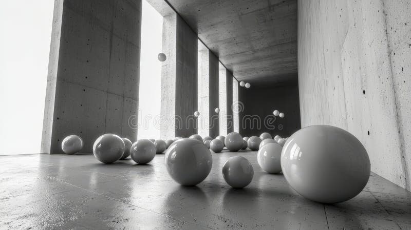 Minimalist Modern Architecture Interacting Spheres in an Abstract ...