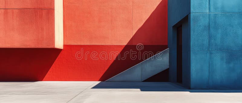 Minimalist Modern Architecture with Red and Blue Walls Stock Image ...