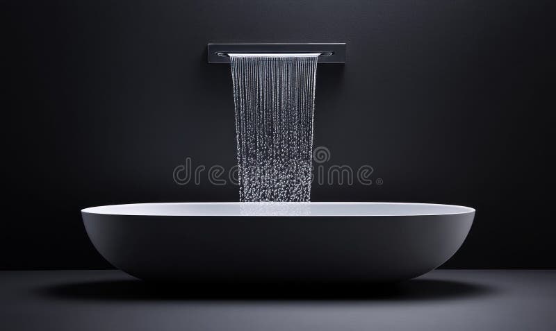 Minimalist Modern Bathtub with Waterfall Shower Stock Illustration ...