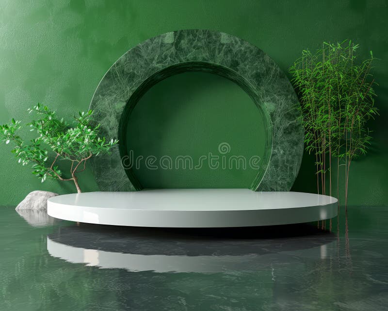 Minimalist Modern Circular Platform Stage with Greenery and Marble ...