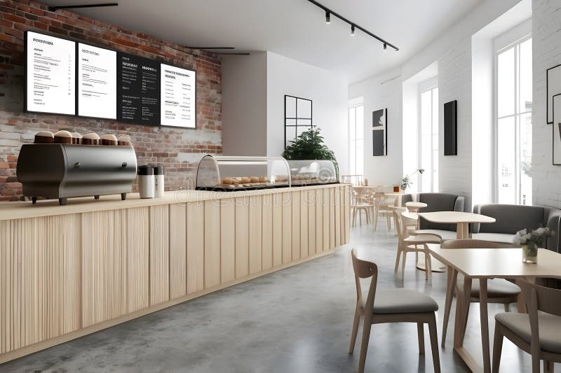 A Minimalist Modern Coffee Shop Stock Photo - Image of warmth, espresso ...