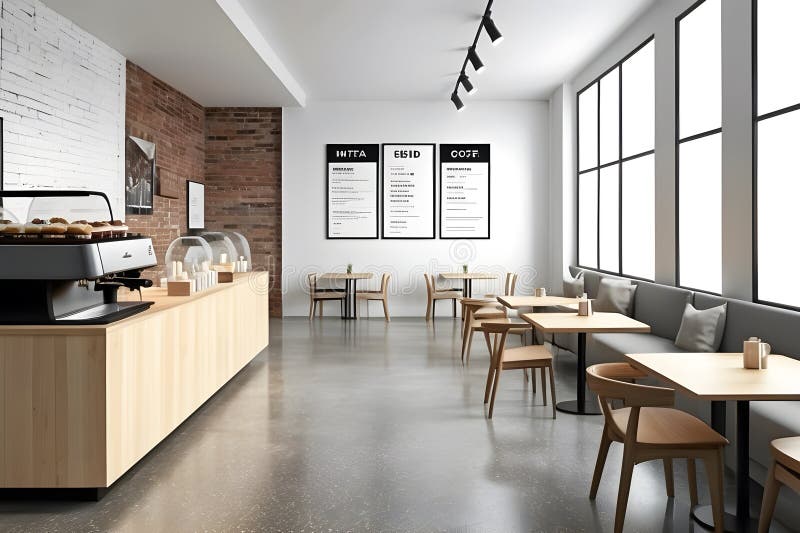 A Minimalist Modern Coffee Shop Stock Photo - Image of coffee, tables ...