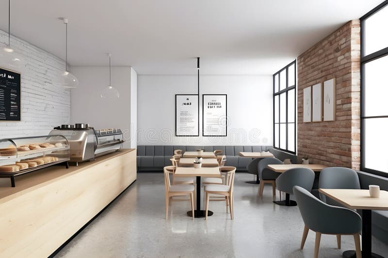 A Minimalist Modern Coffee Shop Stock Image - Image of floor, white ...