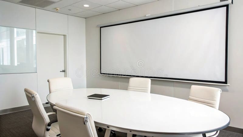 Minimalist Modern Conference Room, Large Blank White Rectangular Screen ...