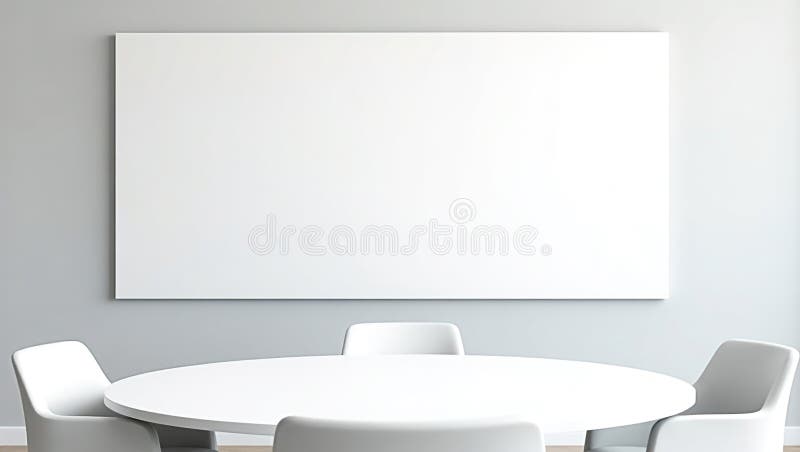 Minimalist Modern Conference Room, Large Blank White Rectangular Screen ...