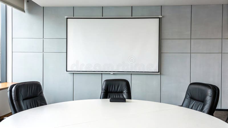 Minimalist Modern Conference Room, Large Blank White Rectangular Screen ...