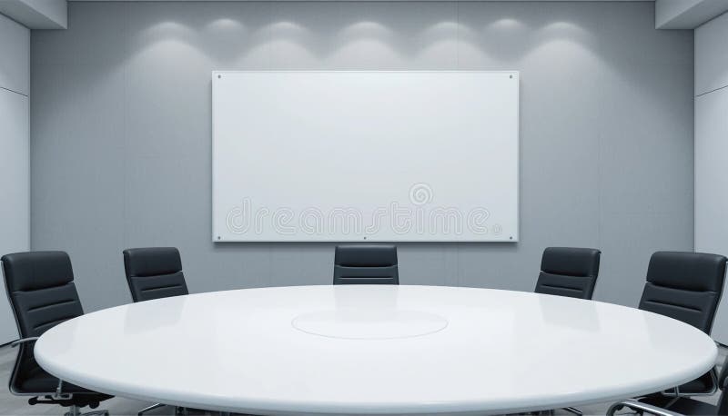 Minimalist Modern Conference Room, Large Blank White Rectangular Screen ...