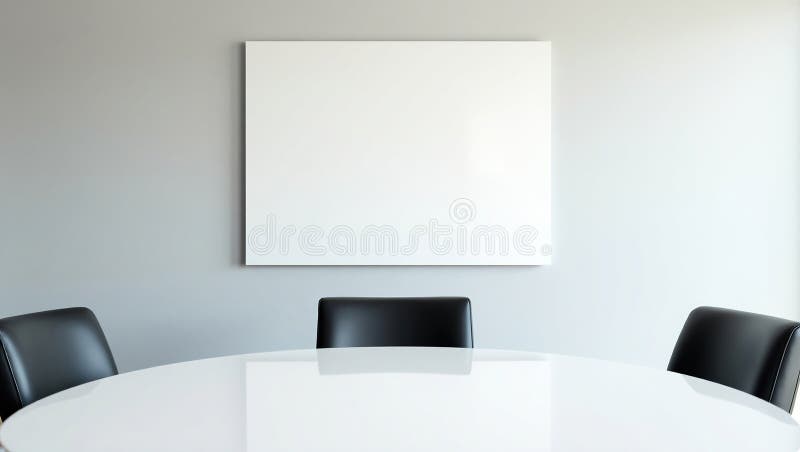 Minimalist Modern Conference Room, Large Blank White Rectangular Screen ...