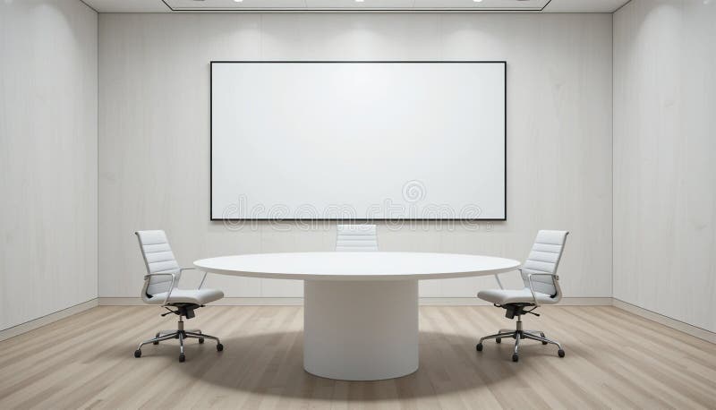 Minimalist Modern Conference Room, Large Blank White Rectangular Screen ...