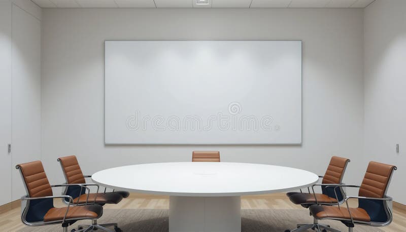 Minimalist Modern Conference Room, Large Blank White Rectangular Screen ...