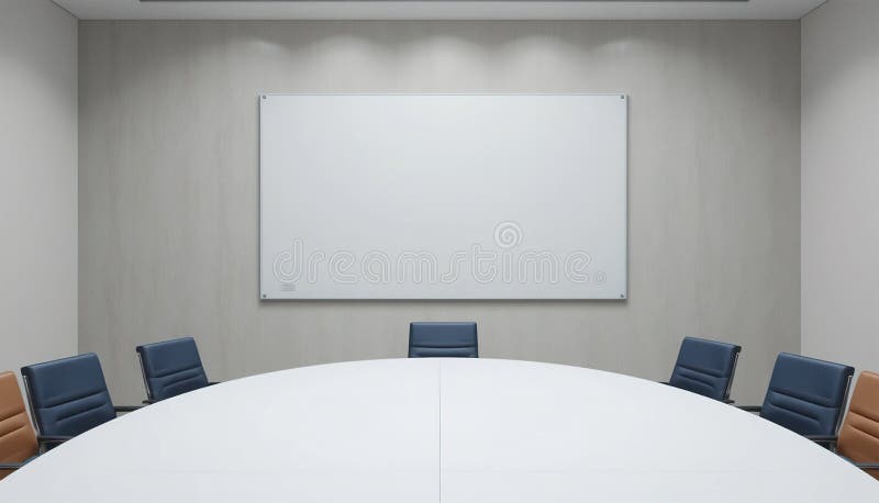 Minimalist Modern Conference Room, Large Blank White Rectangular Screen ...