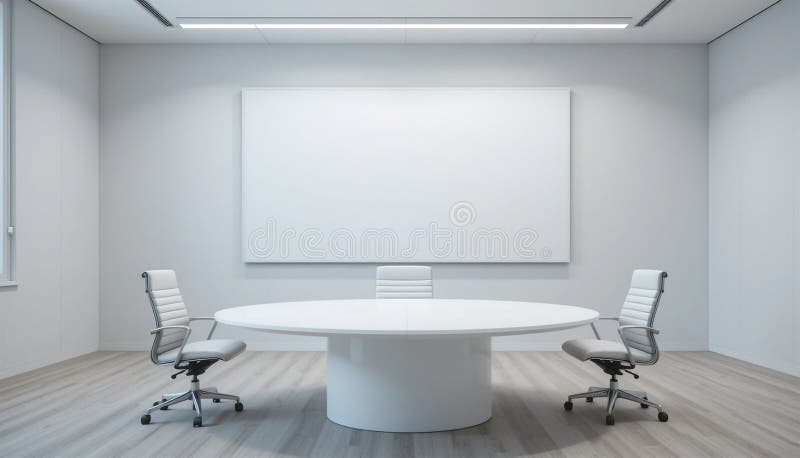Minimalist Modern Conference Room, Large Blank White Rectangular Screen ...