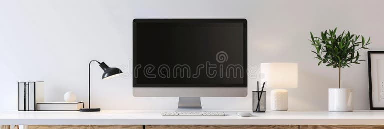 Minimalist Modern Desk with Computer and Decor. Concept of Clean and ...