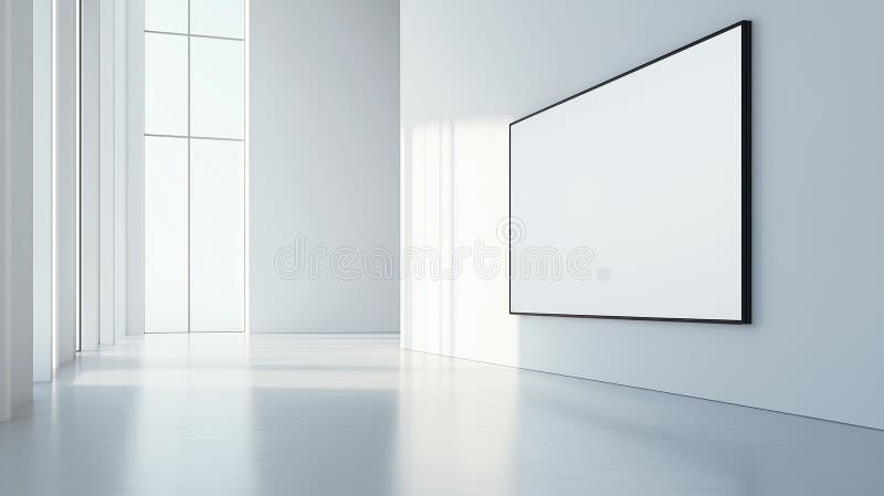 Minimalist Modern Gallery Space with Large Blank Wall Canvas in Bright ...