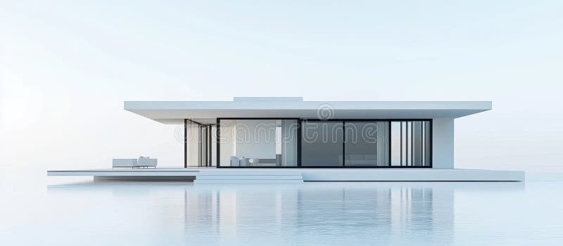 Minimalist Modern House with Large Windows Stock Illustration ...