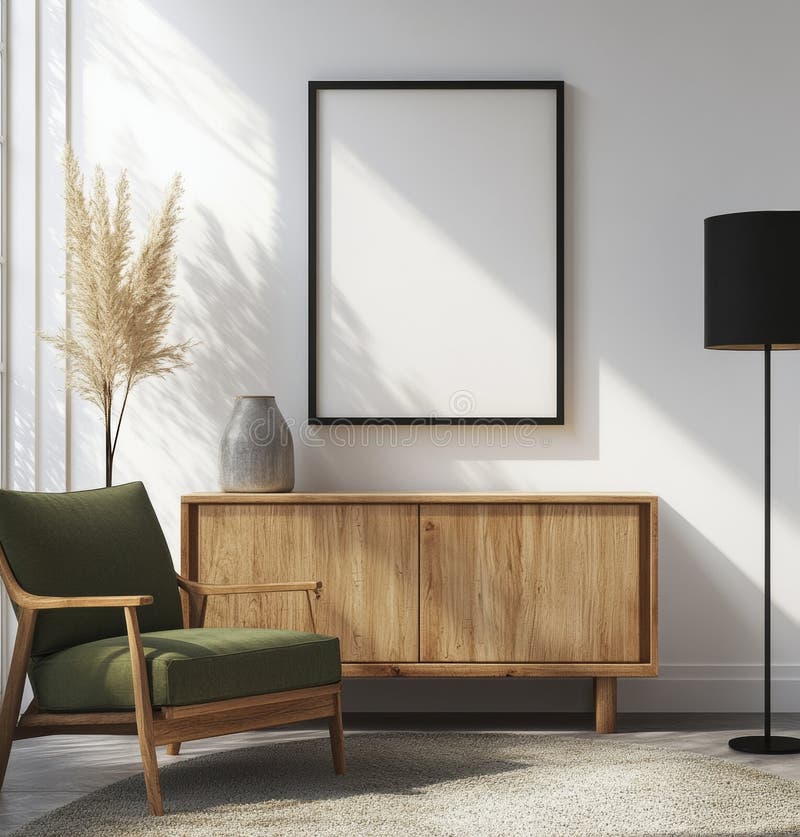 A Minimalist Modern Interior Background Featuring a Mockup Poster Frame ...