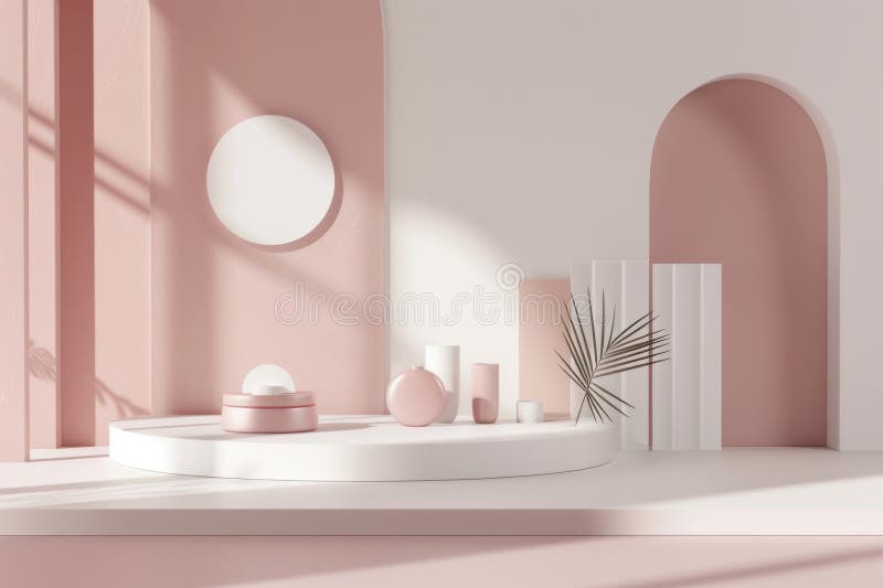 Minimalist Modern Interior Design with Pink and White Geometric Shapes ...