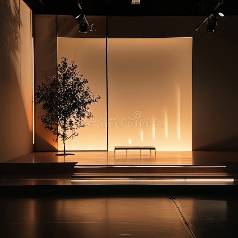 Minimalist Modern Interior Design with Warm Lighting Stock Illustration ...