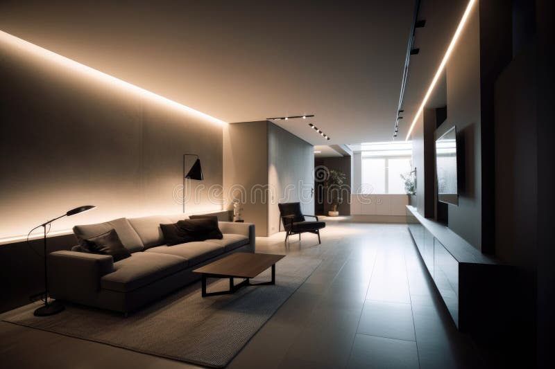 Minimalist Modern Interior, with Dramatic Lighting and Shadows on Walls ...