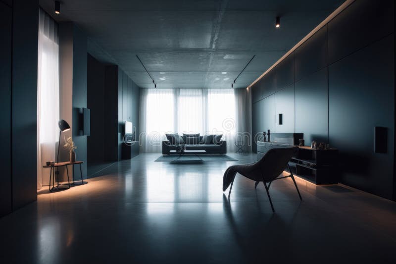 Minimalist Modern Interior, with Dramatic Lighting and Shadows on Walls ...