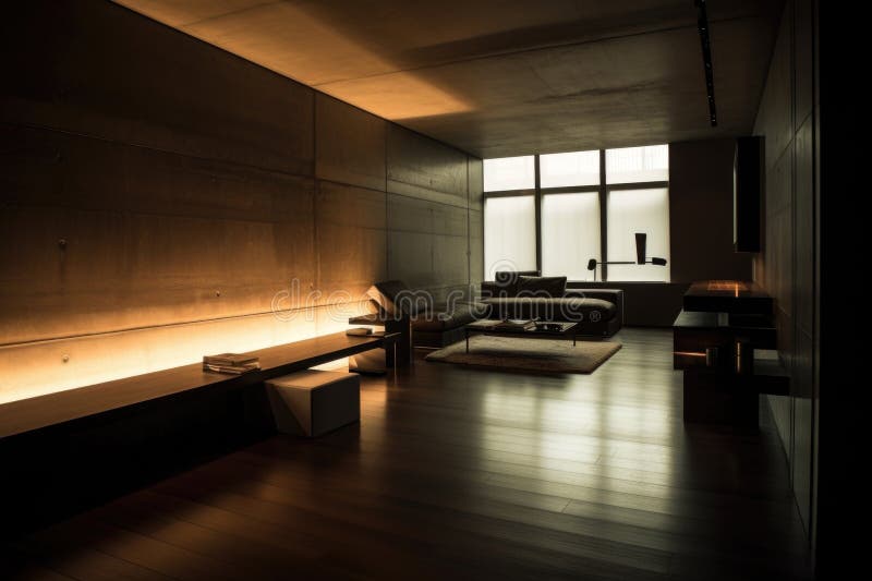 Minimalist Modern Interior, with Dramatic Lighting and Shadows on Walls Stock Illustration ...