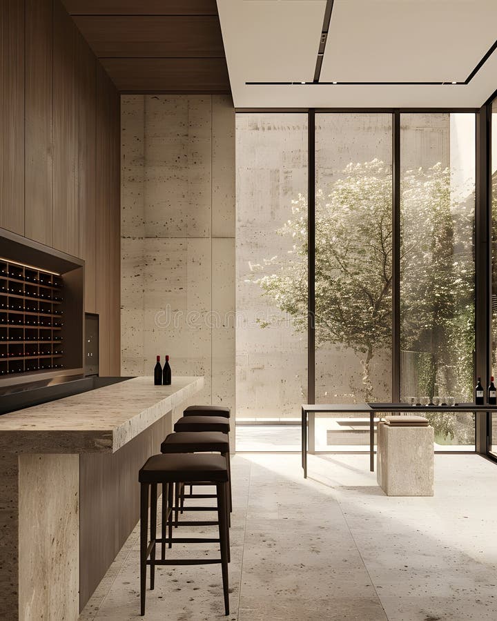 Minimalist Modern Interior with Large Windows and Natural Light Stock ...