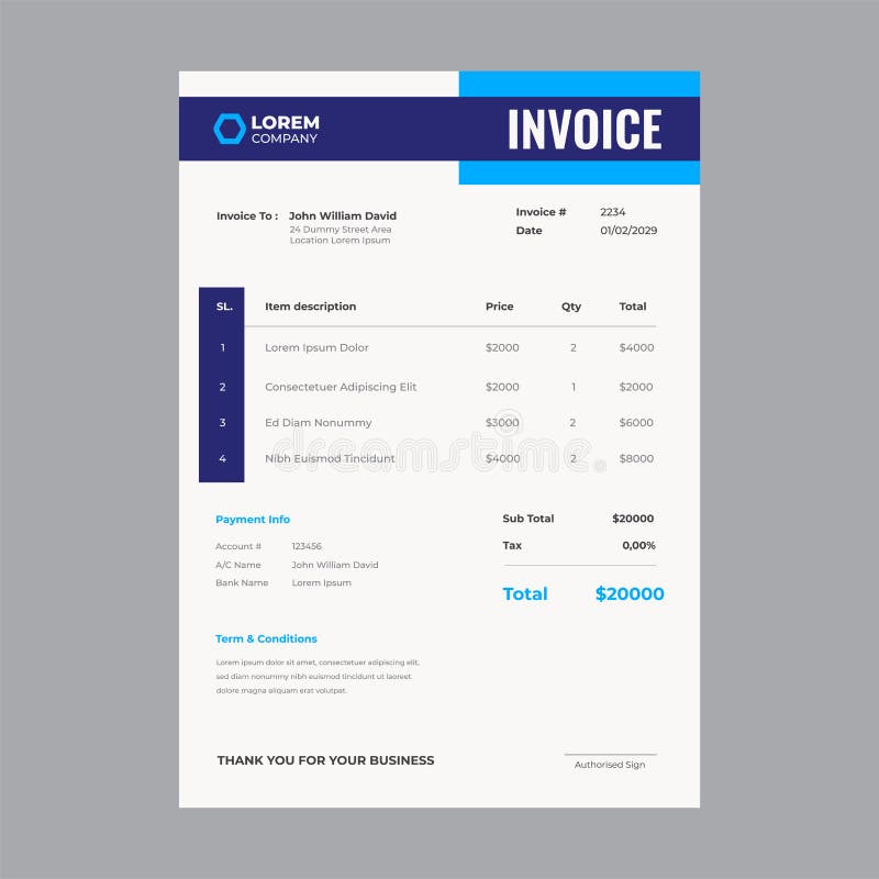 Minimalist Modern Invoice Template with Blue Graphic Stock Vector ...