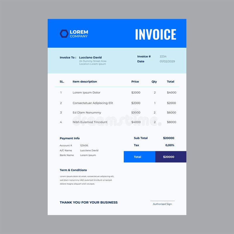 Minimalist Modern Invoice Template with Blue Graphic Stock Vector ...