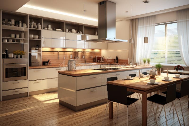 Minimalist Modern Kitchen Interior. Generate Ai Stock Image - Image of cabinet, front: 311439859