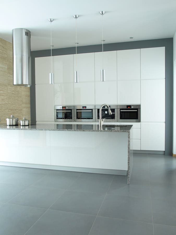 Minimalist Modern Kitchen Interior in White Stock Image - Image of ...