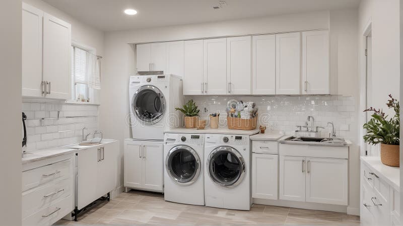 Minimalist Modern Laundry Room with Front-load Washer and Dryer ...