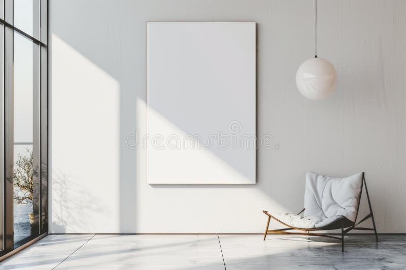 Minimalist Modern Living Room Interior with Empty Frame on Wall Stock ...