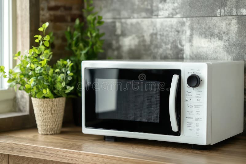 Minimalist Modern Microwave Oven in Clean Kitchen Interior Stock ...