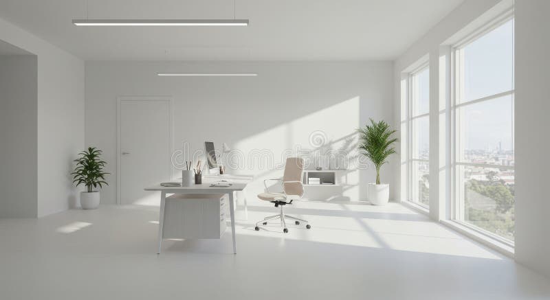 Minimalist Modern Office Interior with Natural Light and Greenery Stock ...