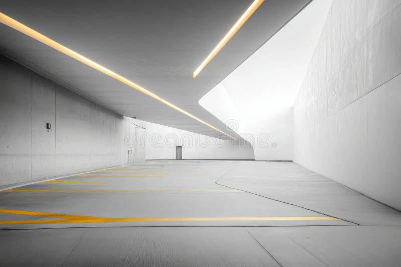 Minimalist Modern Parking Garage with Geometric Architecture and Yellow ...