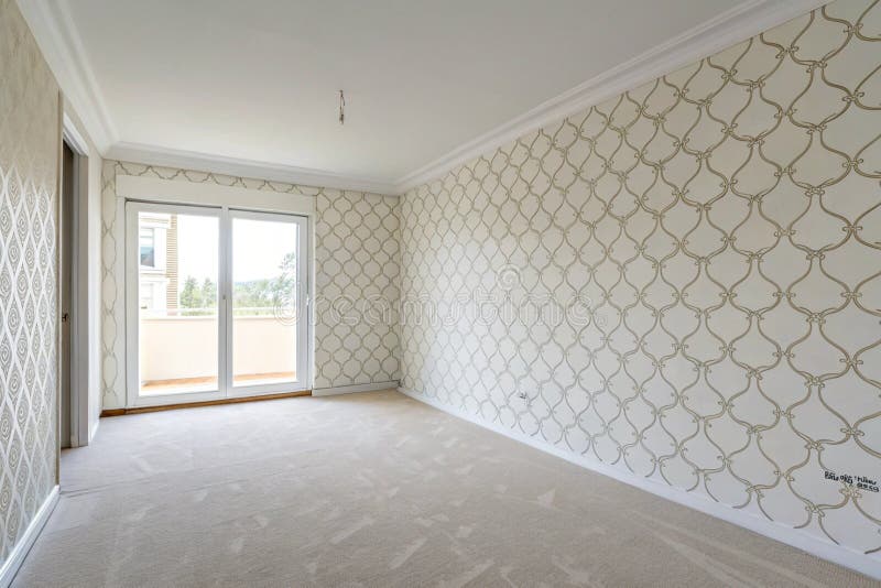 Minimal Room with White Patterned Wall Stock Photo - Image of bright ...