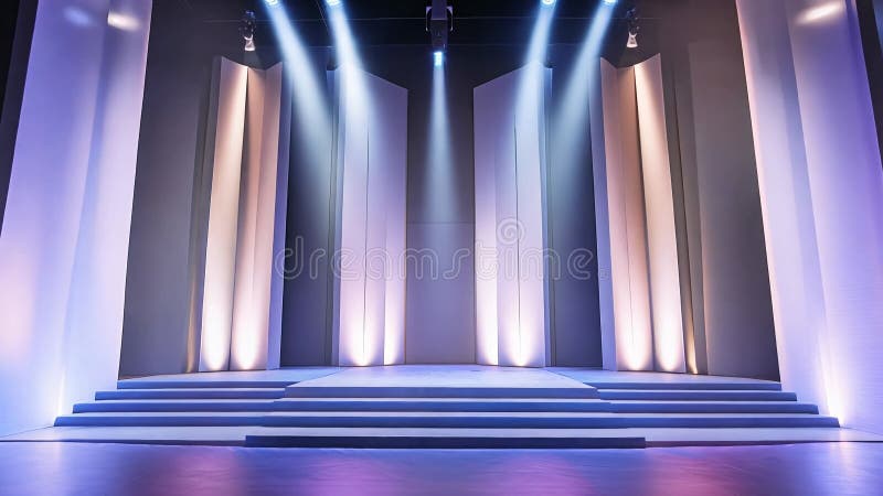 A Minimalist Modern Stage Design Featuring Sleek White Panels, Soft ...