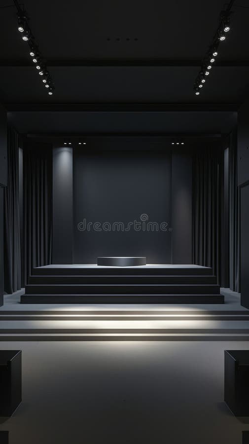 Minimalist Modern Stage with Dramatic Lighting and Black Curtains Stock ...